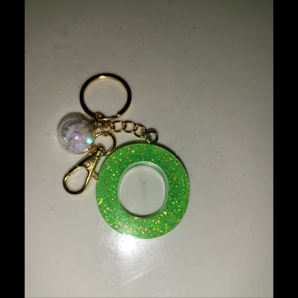 Handmade | Accessories | Neon Green Glitter Letter O Keychain | Poshmark